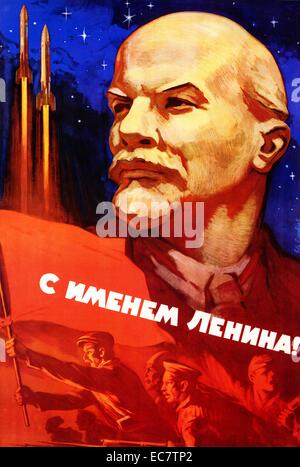 Soviet space propaganda poster. The Space Race was a 20th-century ...