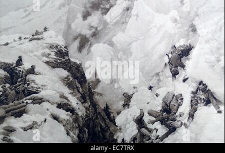 World War 1 in the Italian and Austrian Alps. Gun muzzles protruding ...