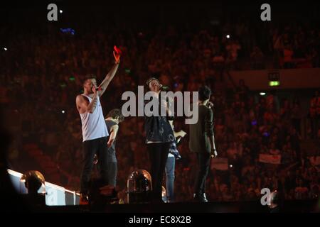 One Direction performing live on stage at Ullevi in Gothenburg ...