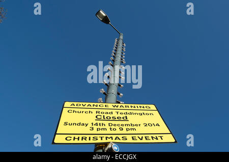 Advance warning sign for a road closure during the London Marathon 2016 ...