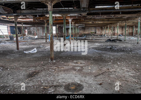 Disused old Lancashire cotton mill in a state of decay with a lot of ...
