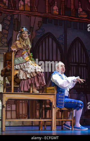 L-R: Tim Vine as Buttons, Amy Lennox as Cinderella and Linda Gray as ...