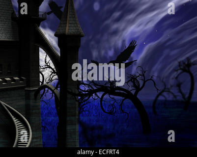 Raven in a full moon sky, Majestic and dramatic, Intense lighting with ...