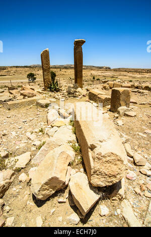 The columns of a ruined structure at the Pre-Aksumite settlement of ...