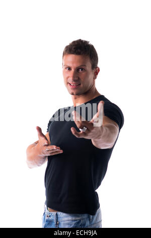 Male hand with finger pointing on dark background Stock Photo - Alamy