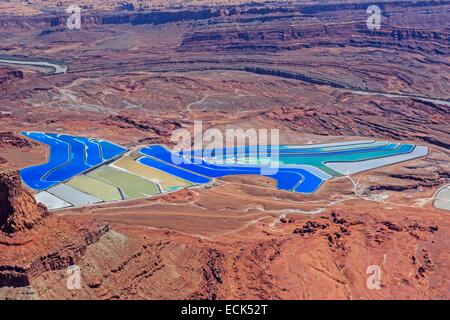 Aerial view of potash evaporation ponds in the Moab area in western ...