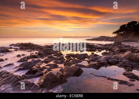 France, Var, Saint Raphael, Pierre Blave's point, fisherman's boat ...