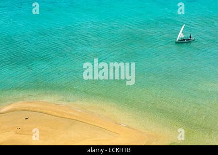 Mauritius, Rodrigues Island, ╬ie Hemitage, fishermen aboard a fishing ...