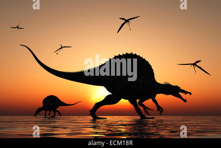 A Pair Of Carniverous Spinosaurus Fishing Stock Photo - Alamy