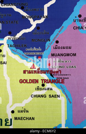 Map of the Golden triangle where Thailand, Laos and Myanmar meet along ...