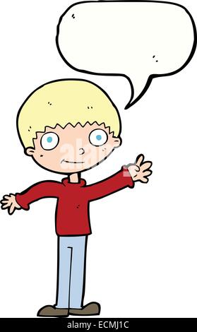 cartoon happy waving boy with speech bubble Stock Vector Image & Art ...