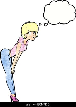 cartoon woman looking at something with thought bubble Stock Vector ...