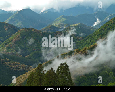 Sacred Kii mountains range, landscape near Takahara village, Kumano ...