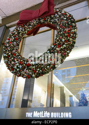 Wreath at Entrance of MetLife Building, Holiday Season, NYC Stock Photo ...