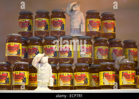 Shop window Display of Paddington Bear and jars of Golden shred ...