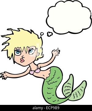 cartoon mermaid with thought bubble in comic book style Stock Vector ...
