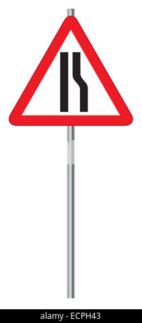 Triangular road sign, white background, red border: Left turn Stock ...