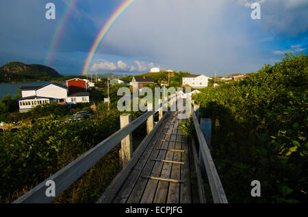 A double rainbow stretches across the coast of Newfoundland to the ...