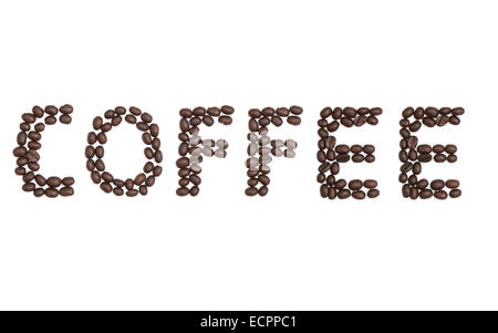 Word "coffee" written by coffee beans isolated on white background ...