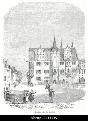 This illustration depicts the market square (Marktplatz) and fountain ...