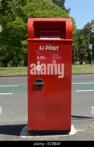 Red Australia Post mail box close up on a suburban Melbourne street ...