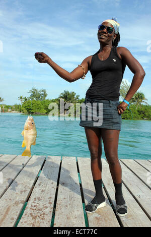 Dog Snapper Lutjanus jocu caught on a hand line Caye Caulker, Northern ...