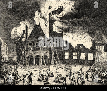 Fire in Amsterdam, Netherlands, 17th century illustration. Entitled The ...