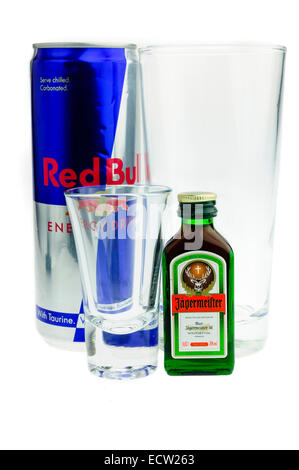 Jagerbomb, made by dropping a shot glass of Jagermeister into a large ...