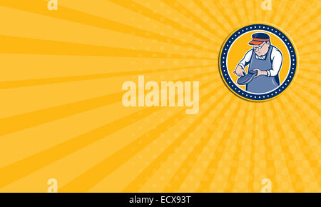 Business card showing illustration of a shoemaker cobbler shoe repair ...