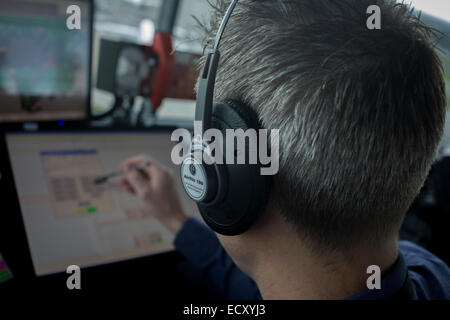 NATS Heathrow air traffic controller in control tower at Heathrow ...