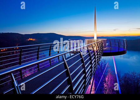Illuminated viewing platform Biggeblick, Biggesee reservoir, Attendorn ...