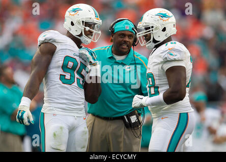 Miami Dolphins defensive line coach Austin Clark stands on the ...