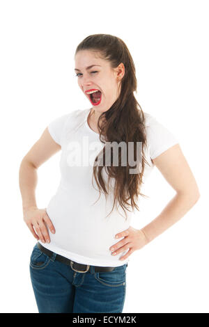 Young woman mad at you, isolated over white Stock Photo - Alamy