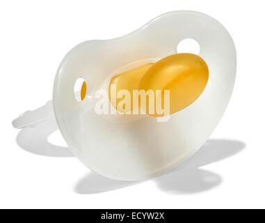 yellow pacifier on white background Stock Photo - Alamy