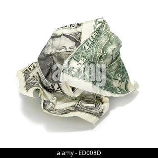 Crumpled dollar bill of the United States lies on the set of smooth ...