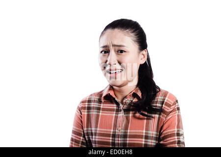 Image of disgusted chinese woman looking with cringe and aversion ...