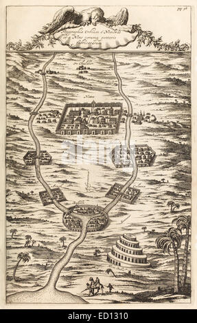 Nimrod, King of Shinar, 17th century illustration (note Tower of Babel ...
