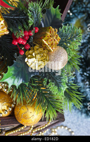 Christmas decoration in chest on Christmas background Stock Photo - Alamy