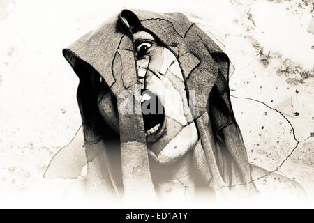 Ghost,Man Screaming On Shattered Grunge Wall Series,Horror Background ...
