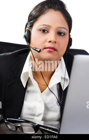 indian Telecaller lady Talking Headphone Stock Photo - Alamy