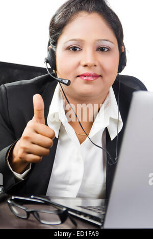 indian Telecaller lady Talking Headphone Stock Photo - Alamy