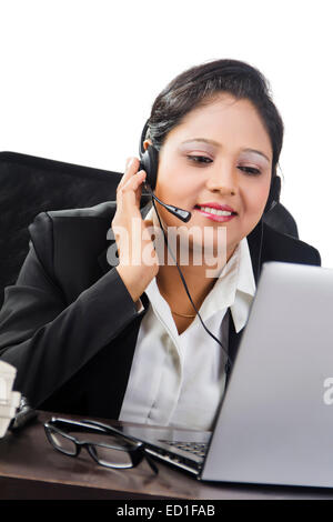 indian Telecaller lady Talking Headphone Stock Photo - Alamy