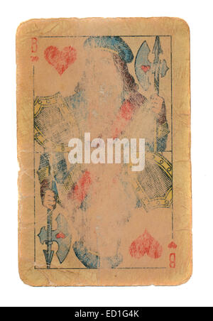 empty old used playing card paper background with line and king letter ...