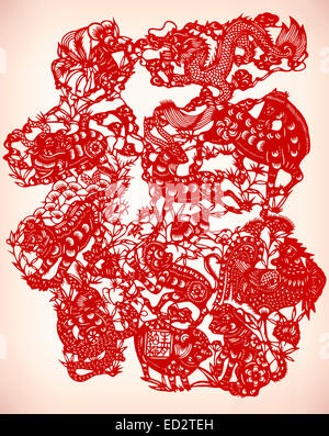 Chinese folk art of paper cutting. Close up hand holding scissors ...