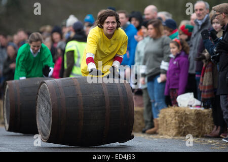 Boxing Day Barrel Rolling Race in the village of Grantchester near ...