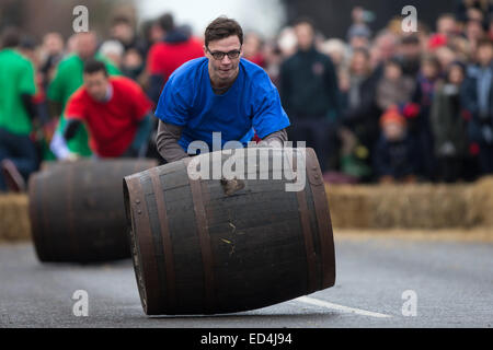 Grantchester Boxing day barrel rolling Stock Photo - Alamy