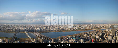 Panoramic view of Osaka City Central Business downtown at sunset. Osaka ...