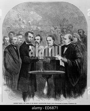 Lincoln taking the oath at his second inauguration, March 4, 1865 Stock ...
