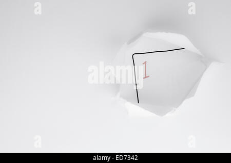 numbers seen through white ripped paper Stock Photo - Alamy