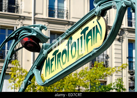 Paris, France. Metro sign - Temple station. Art nouveau - Hector ...